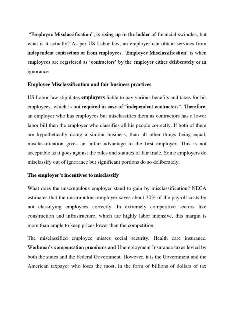 Employee Misclassification | PDF | Employment | Social Security (United ...