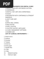 Dental Clinic Equipment and Instruments List | PDF | Mouth | Dentistry