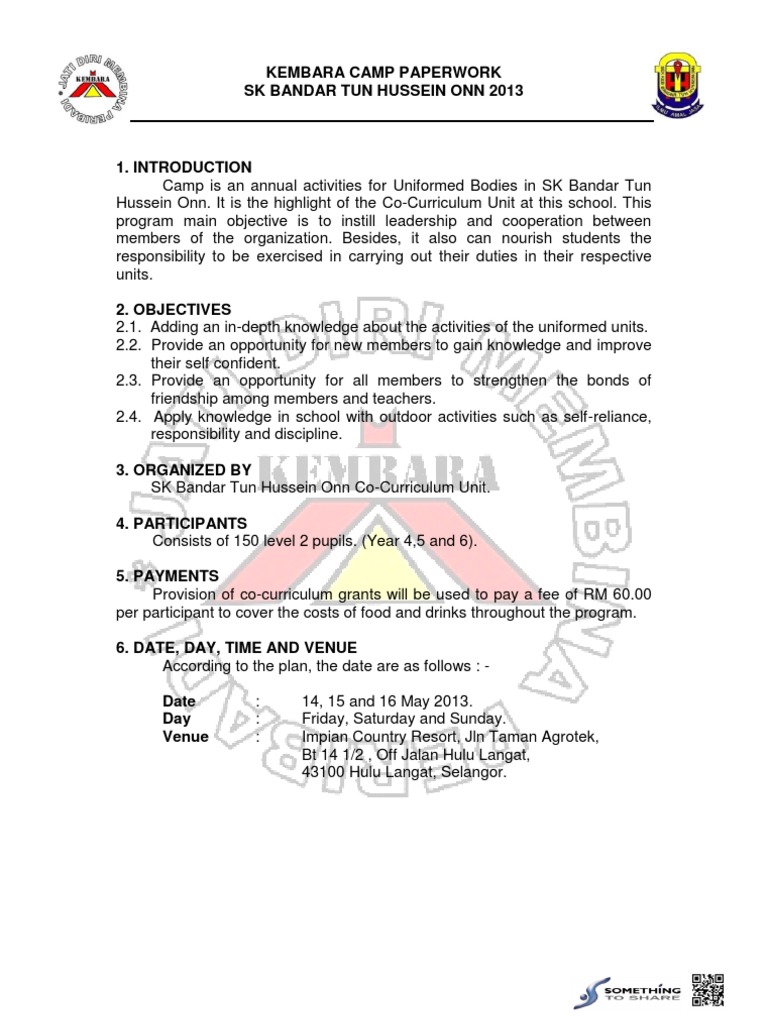 2013 Skbtho Kembara Camp Paperwork PDF | PDF