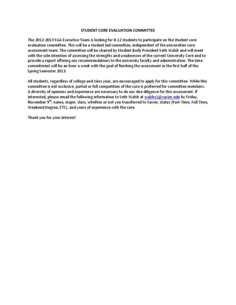Student Core Evaluation Committee | PDF