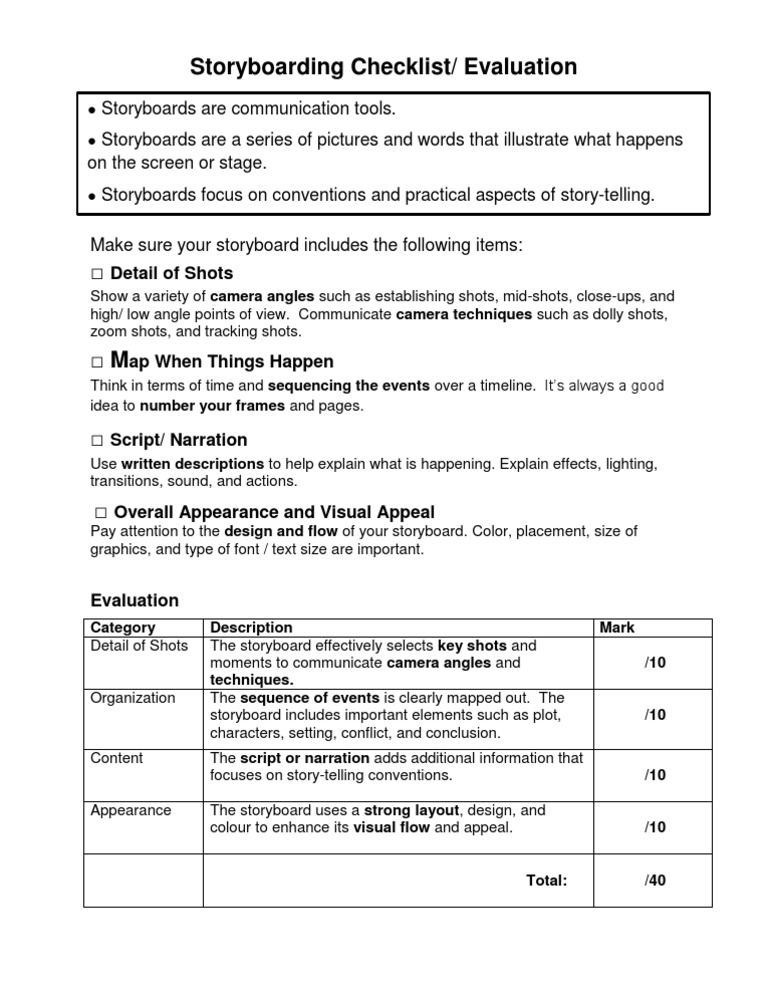 Storyboarding Checklist | PDF | Narration | Art Media