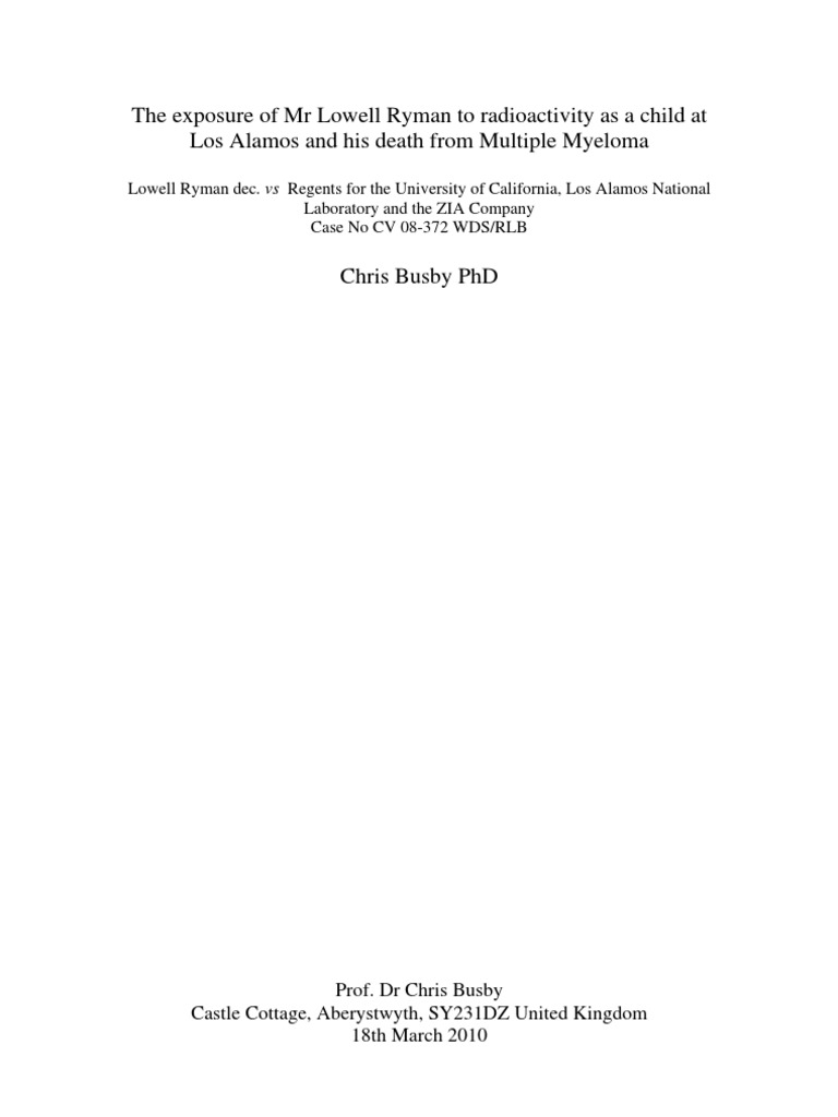 The Exposure of MR Lowell Ryman To Radioactivity As A Child at Los ...