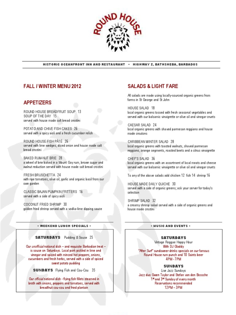 Round House - Winter Menu 2012 - Final | PDF | French Fries | Salad