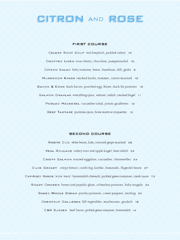 Citron and Rose Opening Dinner Menu | PDF