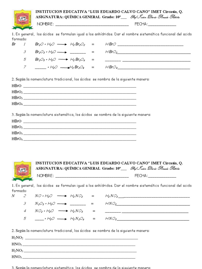 Nomenclatura de Ácidos en Química General | PDF | Química | Química de ...