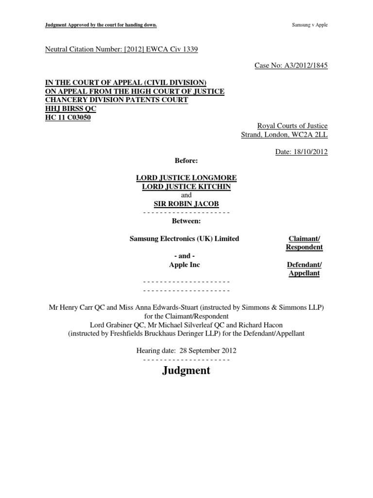 Samsung V Apple | PDF | Injunction | Expert