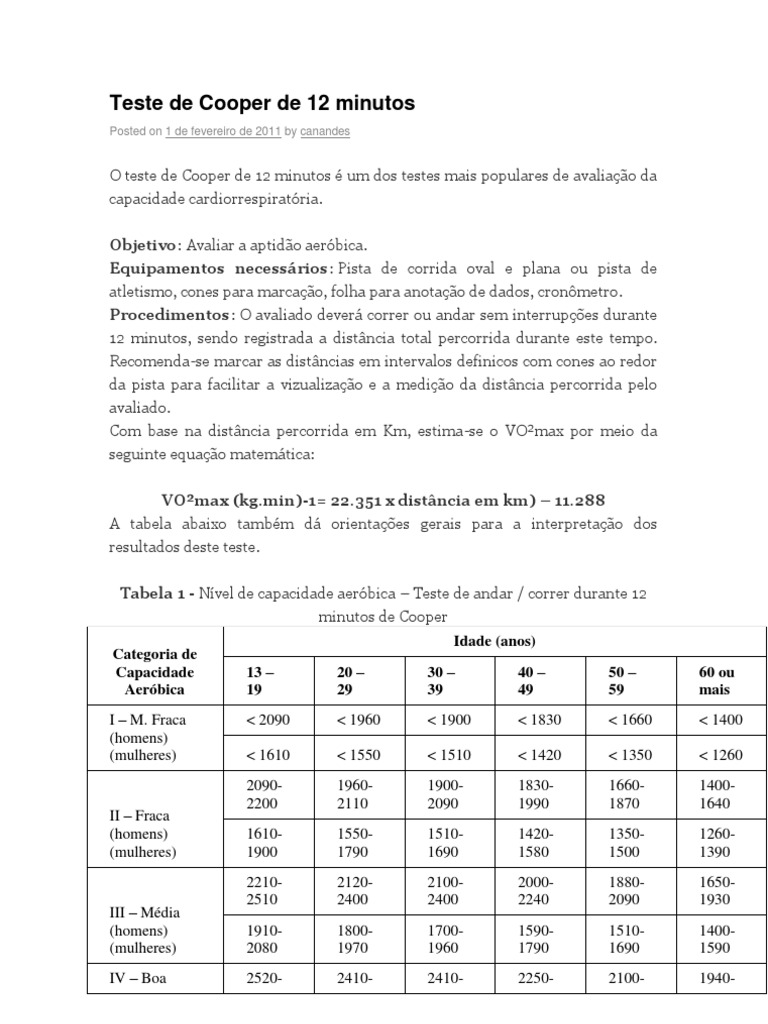 Teste de Cooper de 12 Minutos | PDF | Tempo | Física