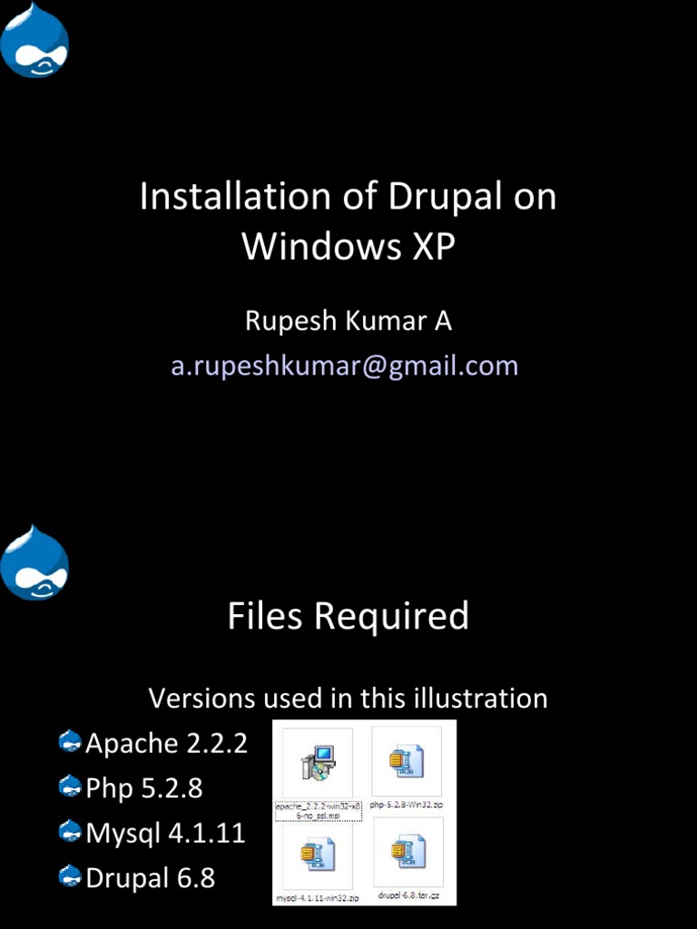 Installation of Drupal On Windows XP Using Apache, Mysql and PHP | PDF | Php | Apache Http Server