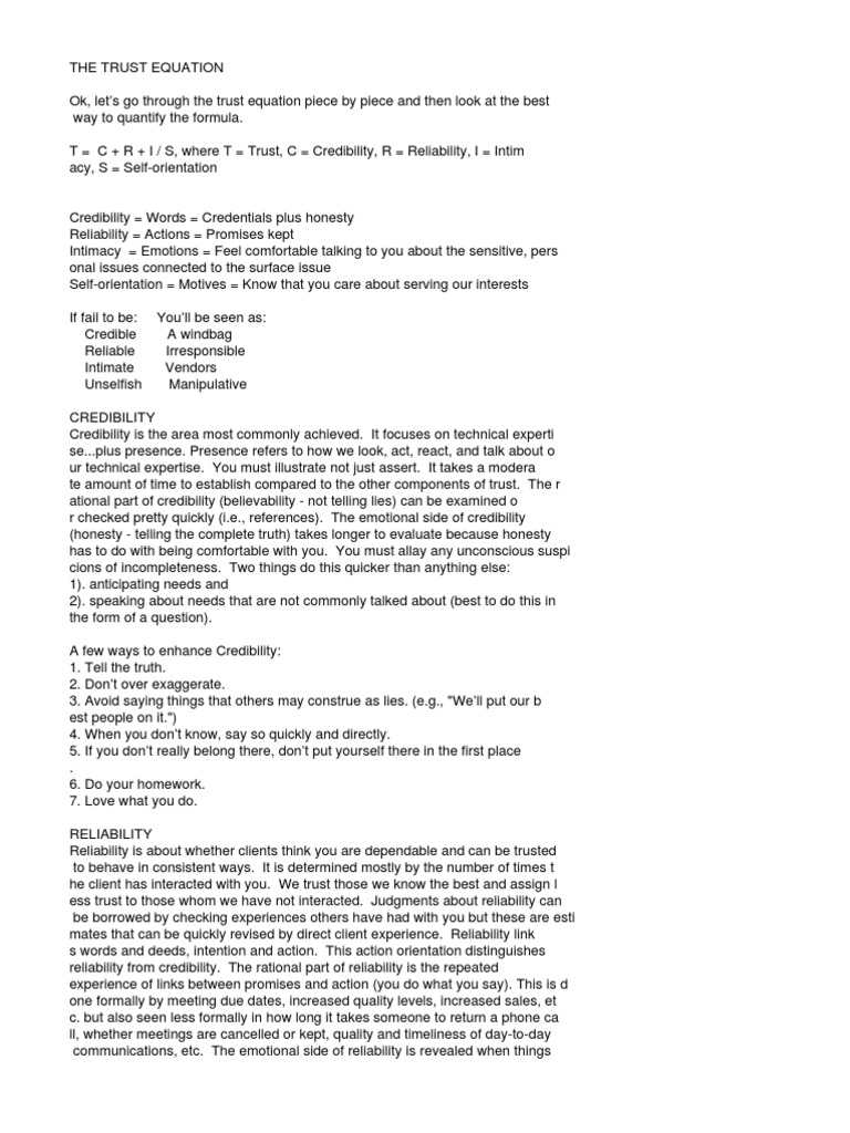 Trust Equation Pdf Credibility Trust Emotion
