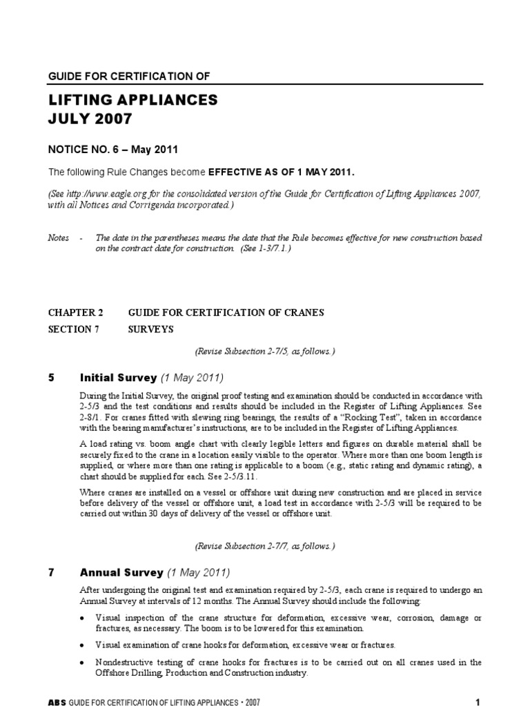 ABS Lifting Rules | PDF | Nondestructive Testing | Crane (Machine)