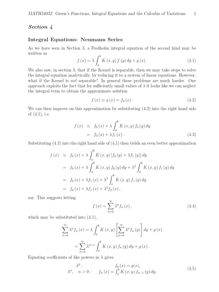 Section 4 Integral Equations: Neumann Series | PDF | Integral Equation ...
