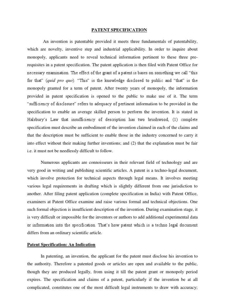 Patent Specification | PDF | Patent Application | Glossary Of Patent Law Terms