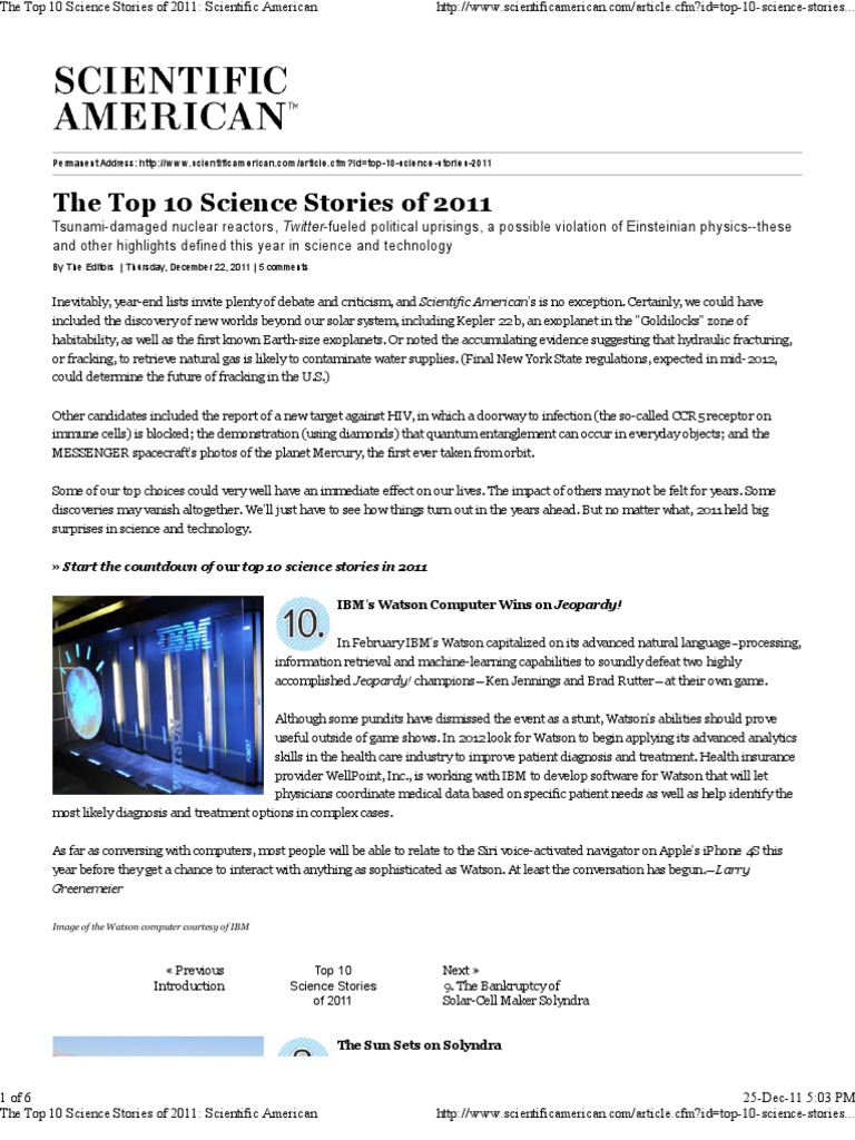 The Top 10 Science Stories of 2011 Scientific American | PDF