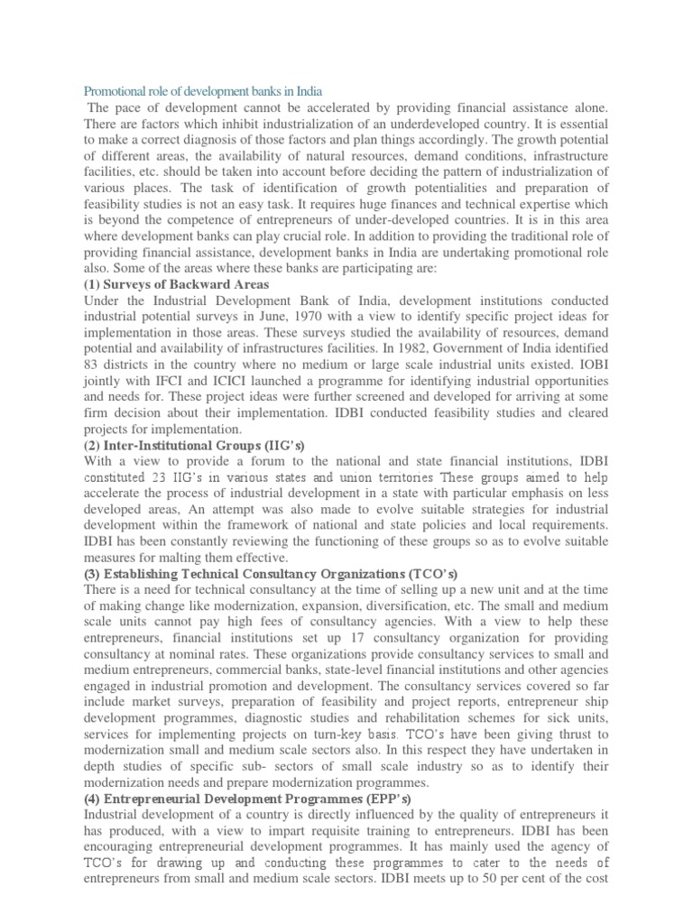 Role of Development Banks in India | PDF | Social Science