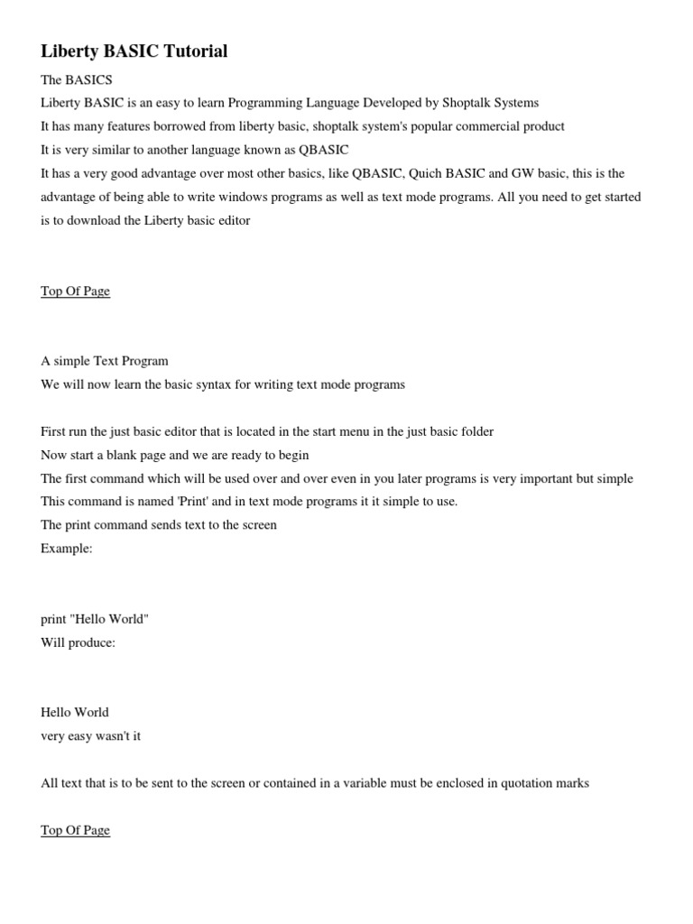 Liberty BASIC Tutorial | PDF | Basic | Integer (Computer Science)