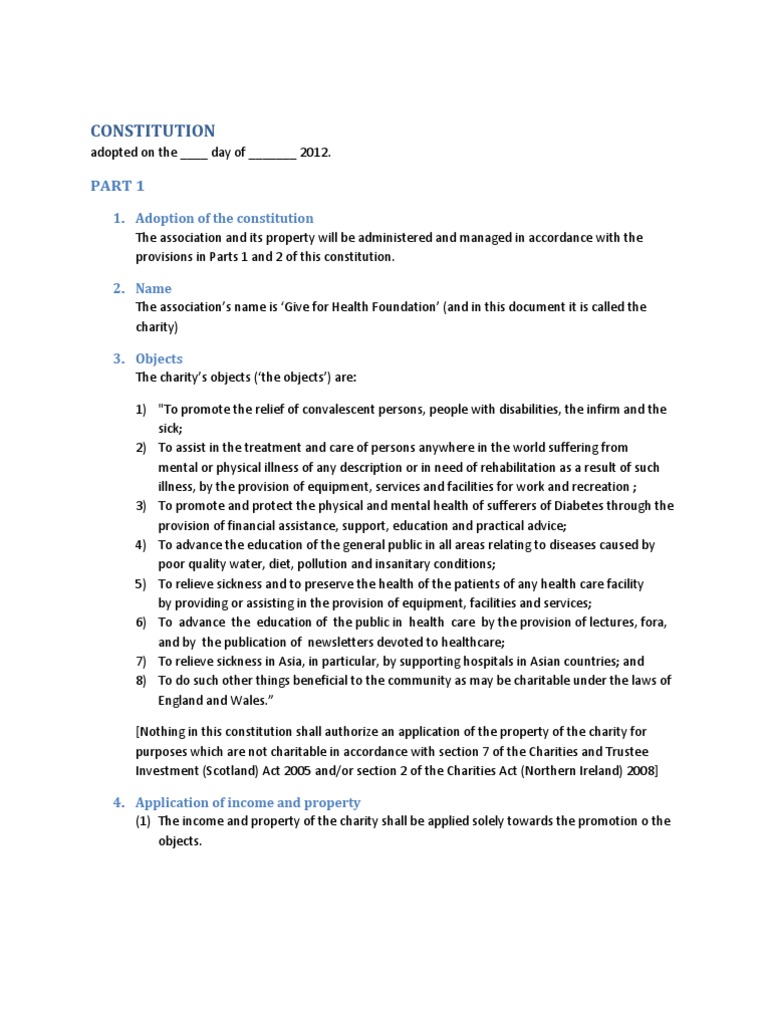 UK Charity Constitution | PDF | Charitable Organization | Quorum