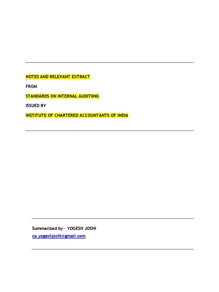 ICAI SIA - Notes and Summary | PDF | Internal Audit | Audit