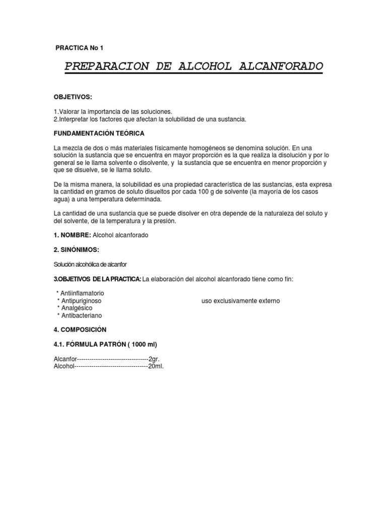 Preparación y Usos del Alcohol Alcanforado | PDF | Etanol | Solubilidad