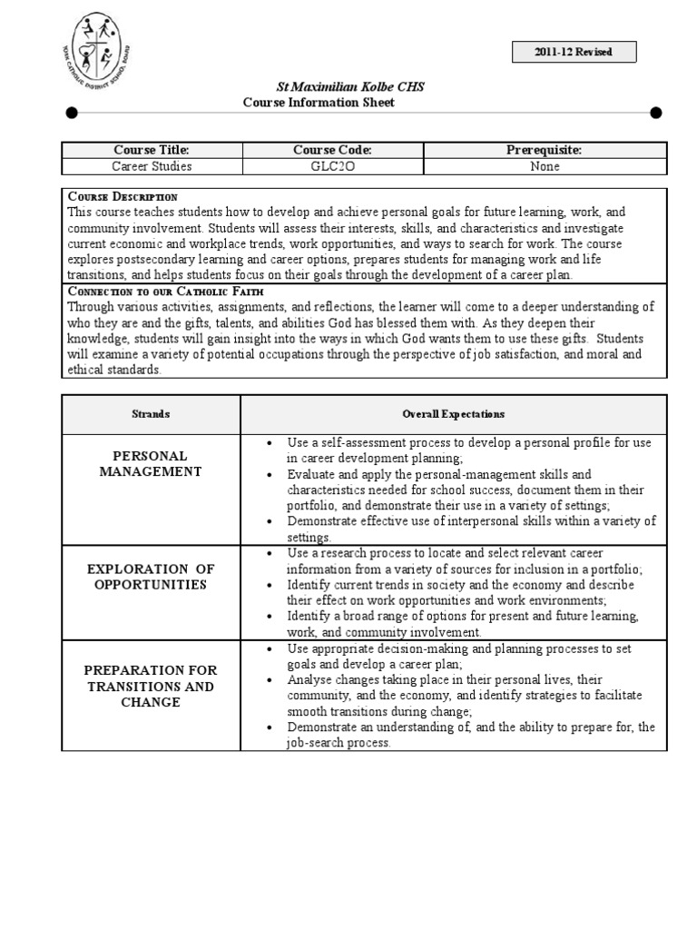 GUIDANCE - GLC2O Course Information Sheet | PDF | Educational ...