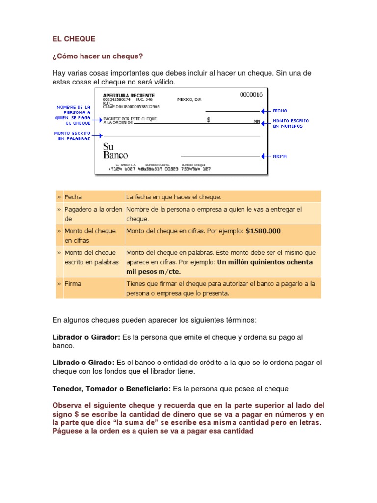 EL CHEQUE Cómo Hacer Un Cheque | PDF | Cheque | Pagaré