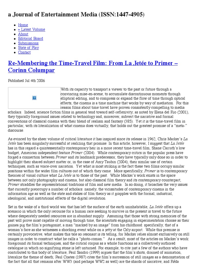 Re-Membering The Time-Travel Film: From La Jetée To Primer - Corinn ...