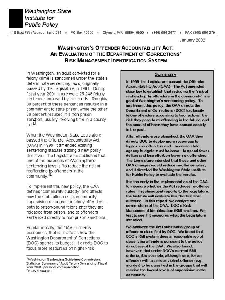 Washington's Offender Accountability Act: An Evaluation of The ...
