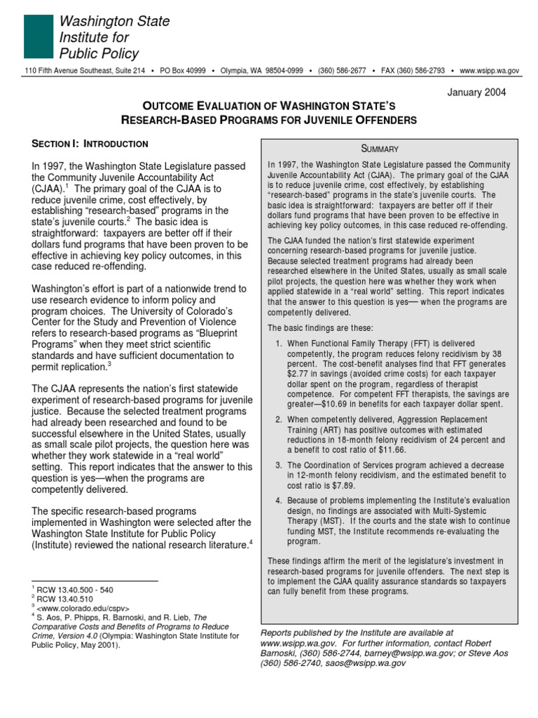 Outcome Evaluation of Washington State's Research-Based Programs For ...
