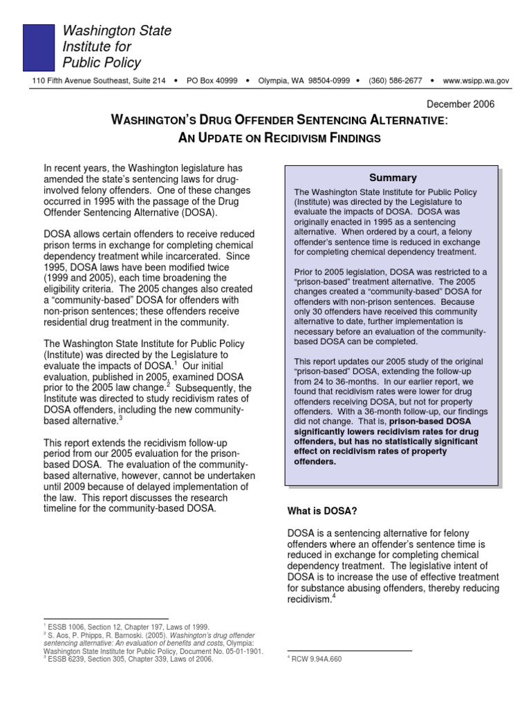 Washington DOSA Recidivism Update | PDF | Recidivism | Prison