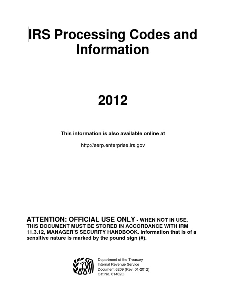 2012-IRS Processing Codes Manual - 6209-1 | PDF | Tax Return (United ...