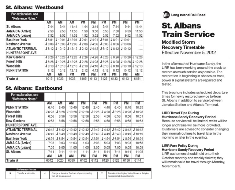 St. Albans Train Schedule | PDF | Hurricane Sandy | Atlantic Hurricanes