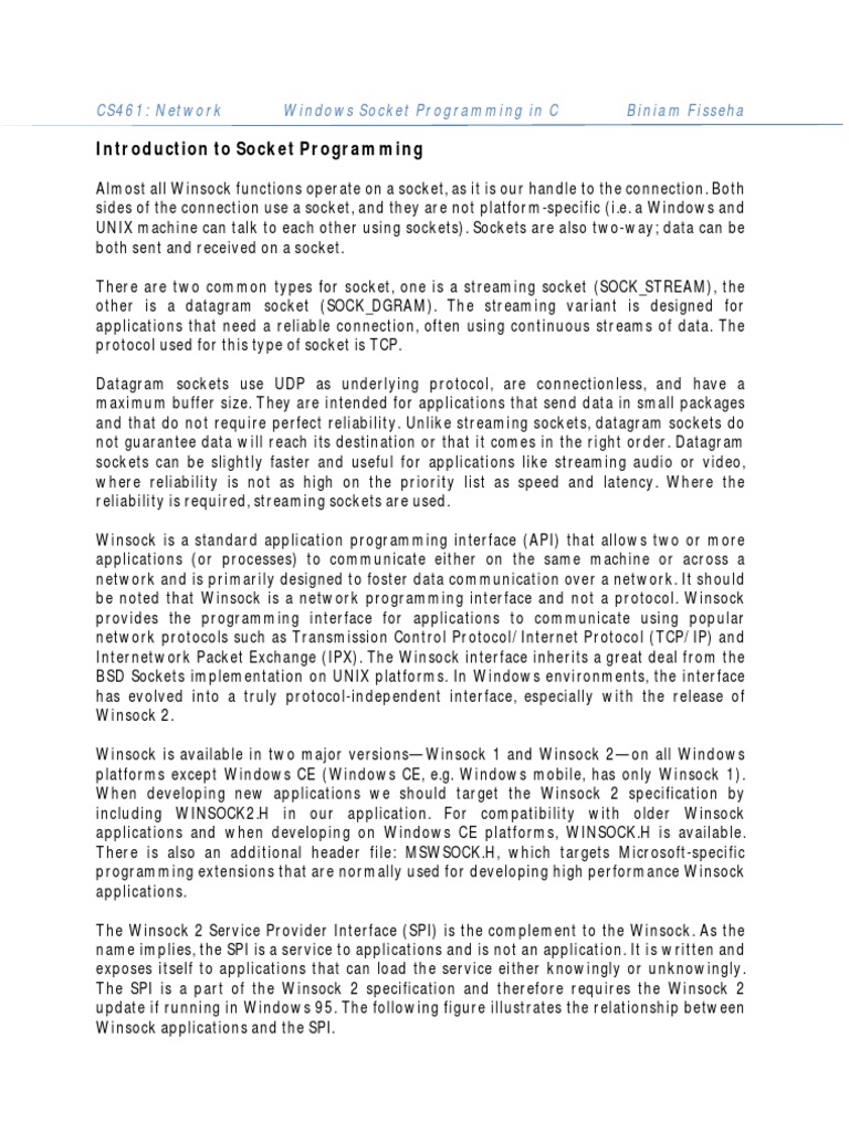 Windows Socket Programming In C Biniam Fisseha Pdf Network Socket Port Computer Networking