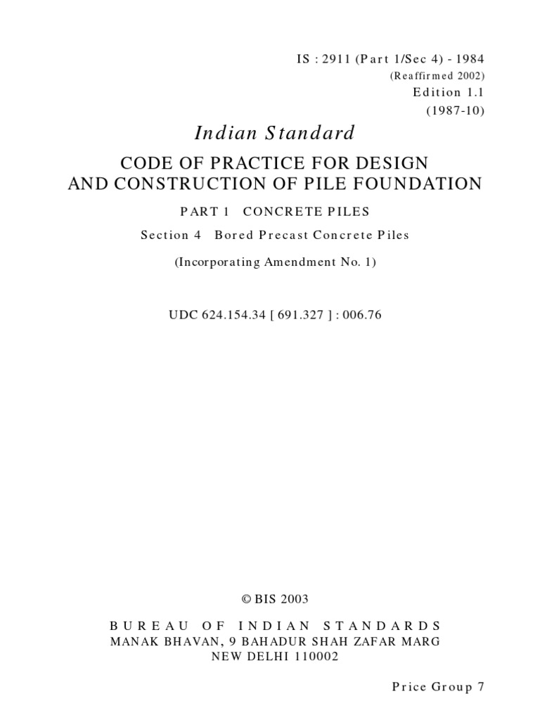 IS 2911 (Part 1 Section 4) 1984 R 2002 | PDF