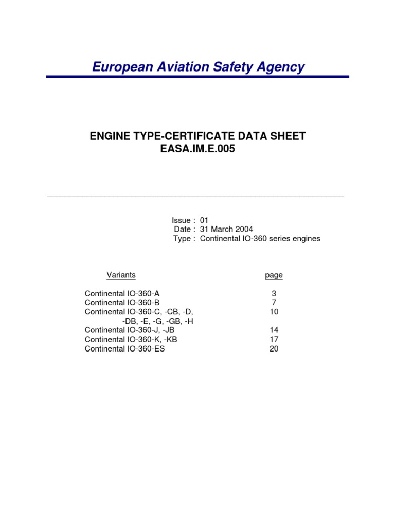 EASA TCDS E.005 (IM) Teledyne Continental IO 360 Series Engines 01 ...