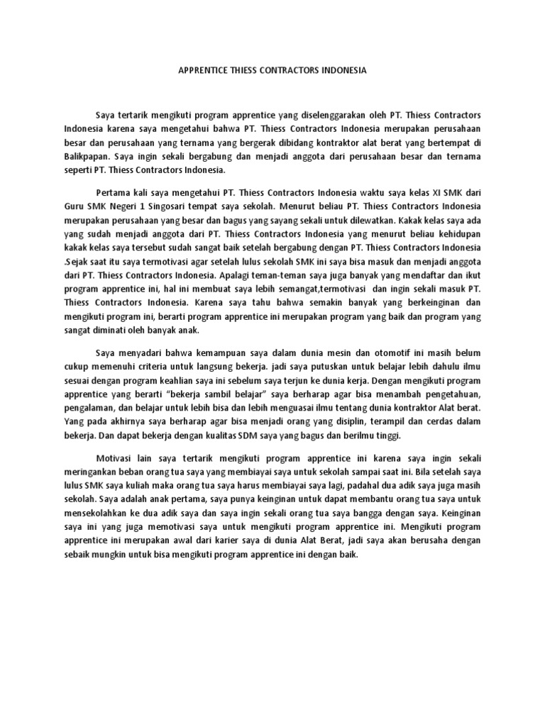 Essay Program Apprentice PT. Thiess | PDF | Karier & Perkembangan | Bisnis