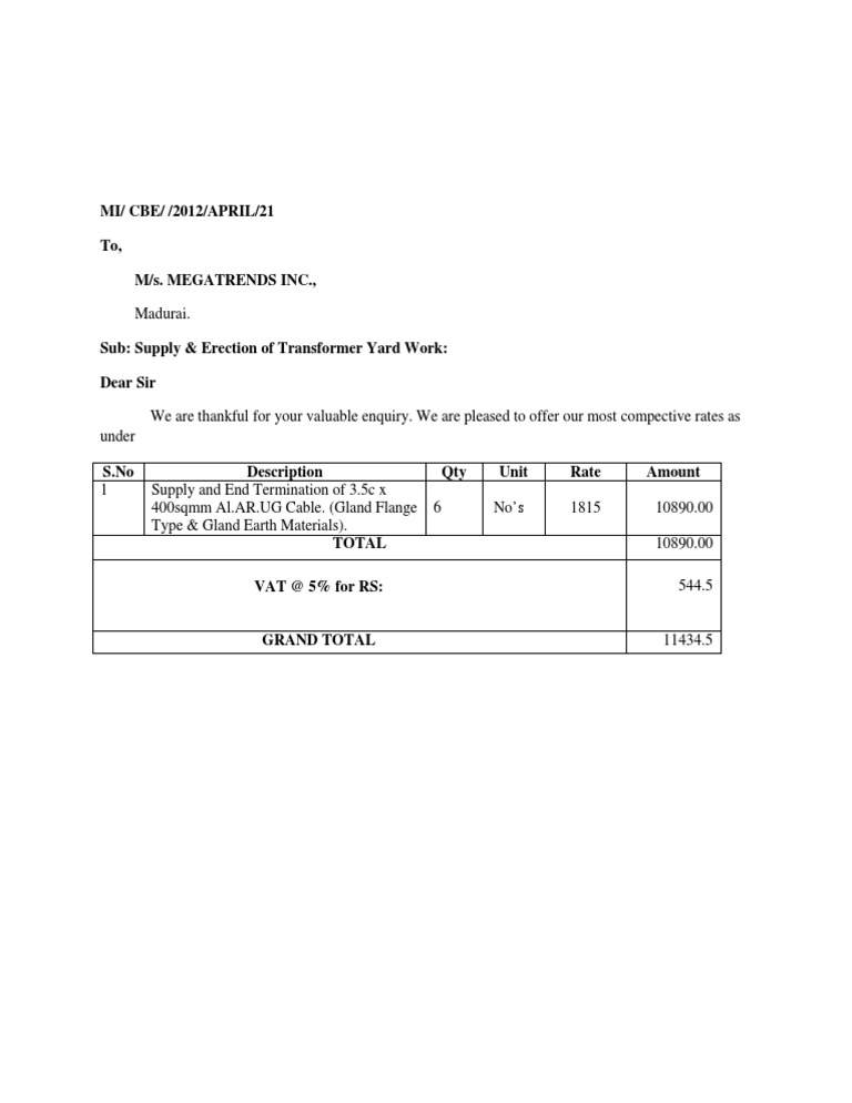 Transformer Yard Work Quotation | PDF | Science & Mathematics ...