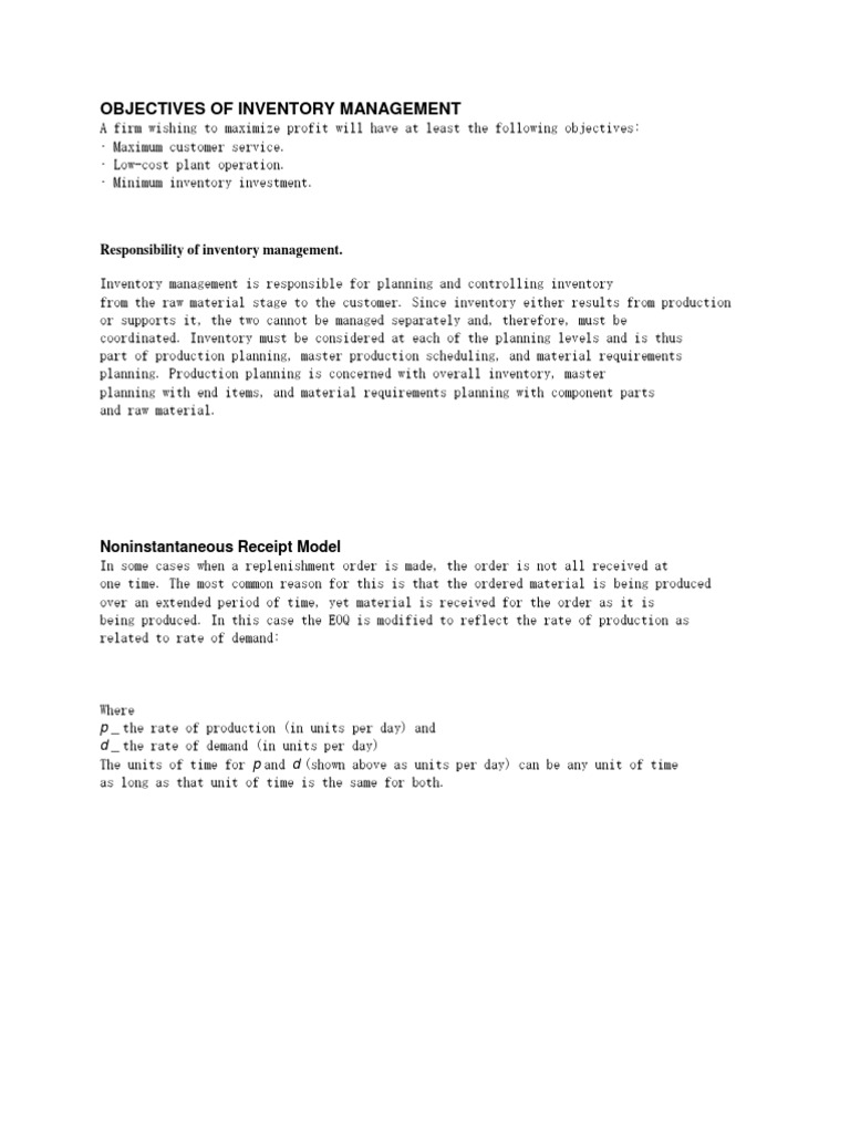 Objectives of Inventory Management | PDF | Inventory | Enterprise ...