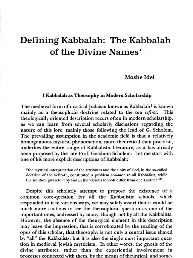 Moshe Idel - Kabbalah of The Divine Names | PDF | Kabbalah | Theosophy