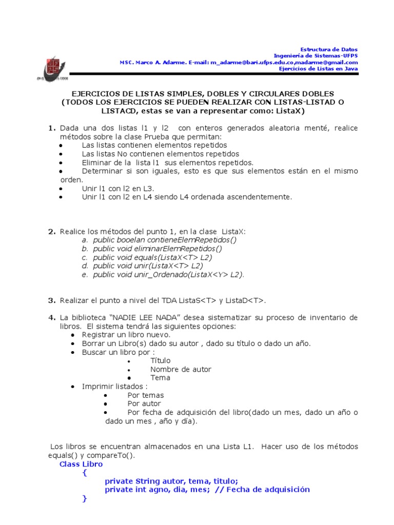 Ejercicios Listas 2010 | PDF | Estructura de datos de matriz | Java (lenguaje de programación)