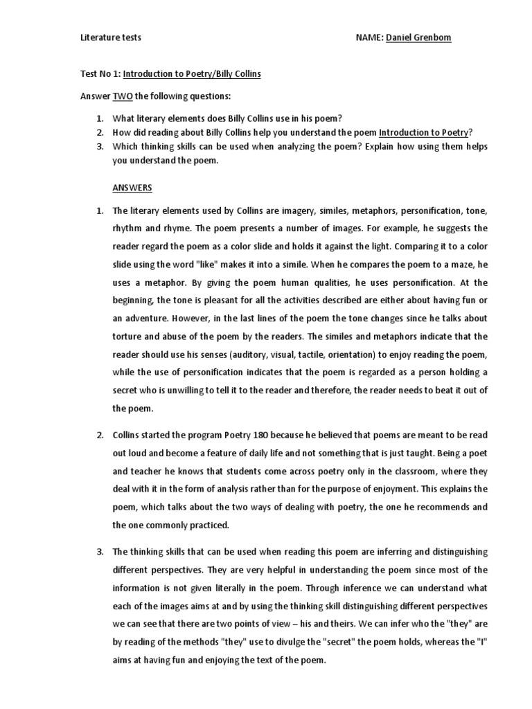 Introduction To Poetry - Exam Sample | PDF | Metaphor | Poetry