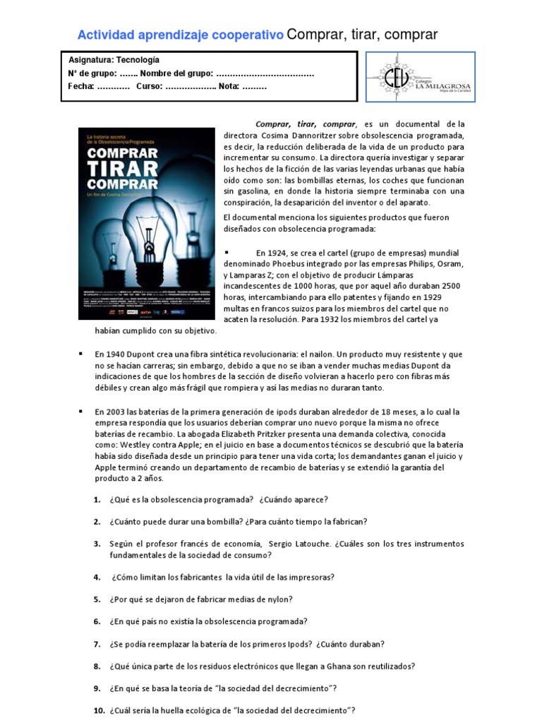 Documental Comprar, Tirar, Comprar | Descargar gratis PDF | Bombilla incandescente | Science