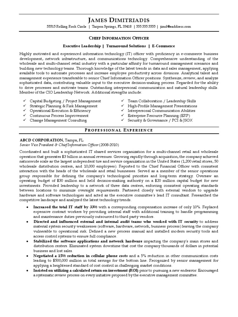 Chief Information Officer Resume Example-0124 | PDF | Chief Information ...