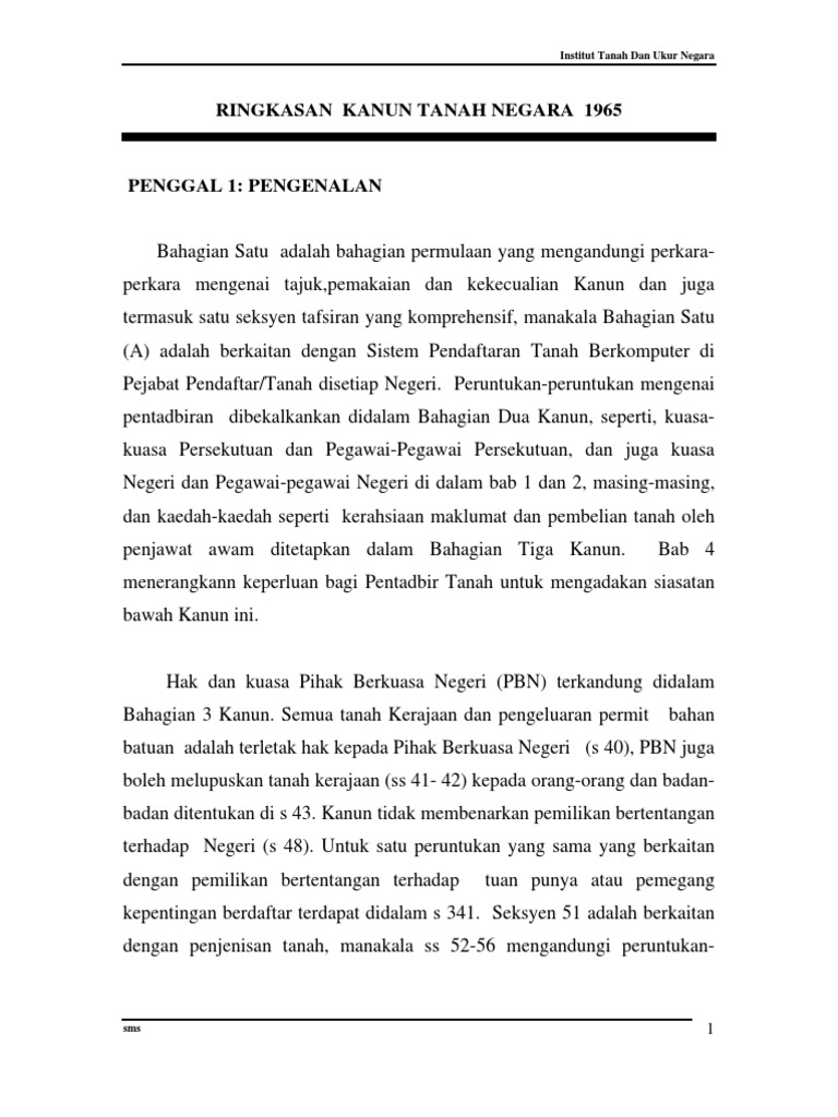 Kanun Tanah Negara 1965 | PDF