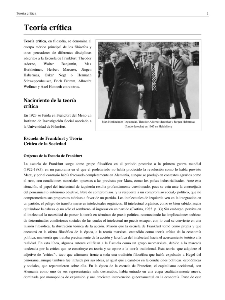 Teoría Crítica | PDF | La teoría crítica | Metafilosofía