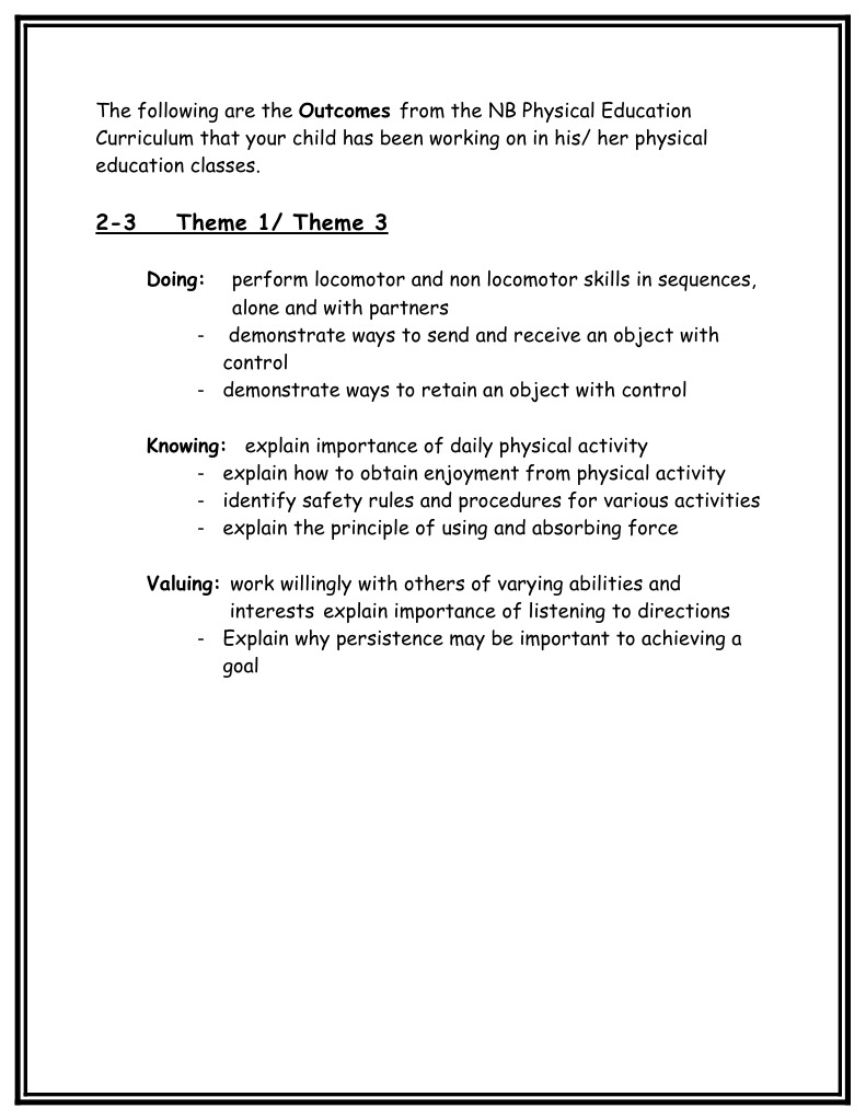 NB Physical Education Curriculum Outcomes | PDF