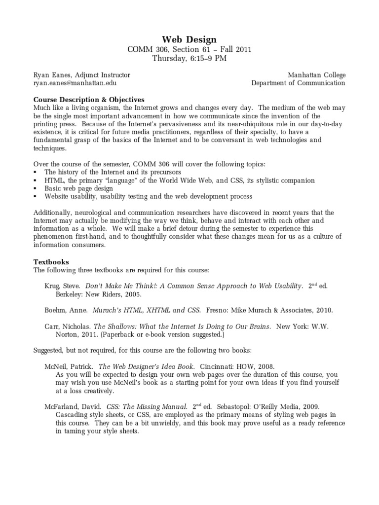 Web Design: Course Description & Objectives | PDF | Cascading Style ...