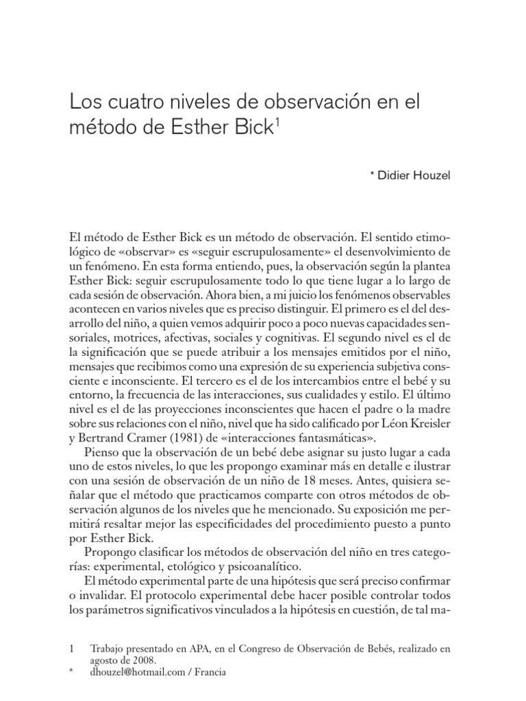 Niveles de Observación en el Método Bick | PDF | Psicoanálisis ...