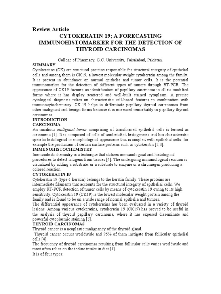 CK19 as a Thyroid Carcinoma Marker | PDF | Carcinoma | Immunohistochemistry