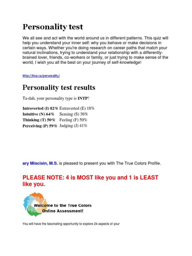 Personality Test | PDF | Personality Type | Emotions