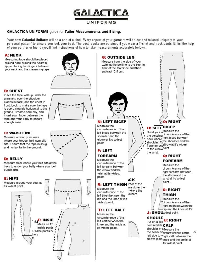 Galactica Uniform Guide For Tailored Measurements - Metric | PDF ...