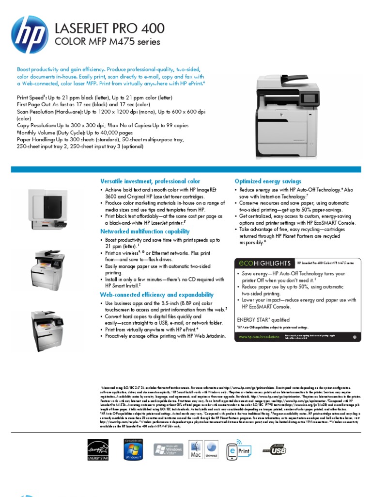 HP Laserjet Pro 400 Color MFP m475 Series | Download Free PDF | Printer ...